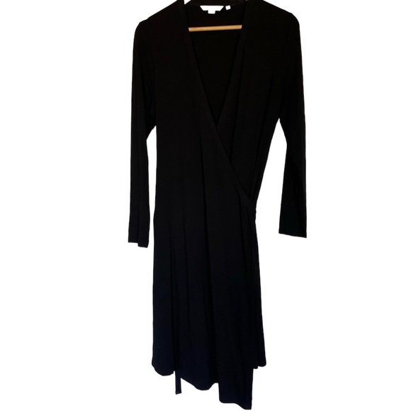 Boden | Dresses | Boden Black Viscose Wrap Long Sleeve Midi Dress ...